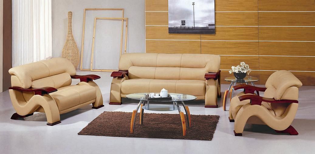 Beige Contemporary leather sofa set