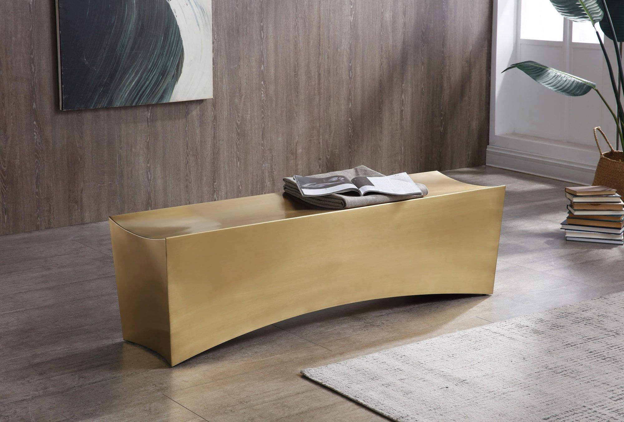 Anvil - Modern Rectangular Brushed Gold Bench