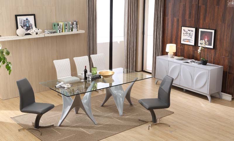Fountain Modern Glass Top w/ Grey Base Dining Table