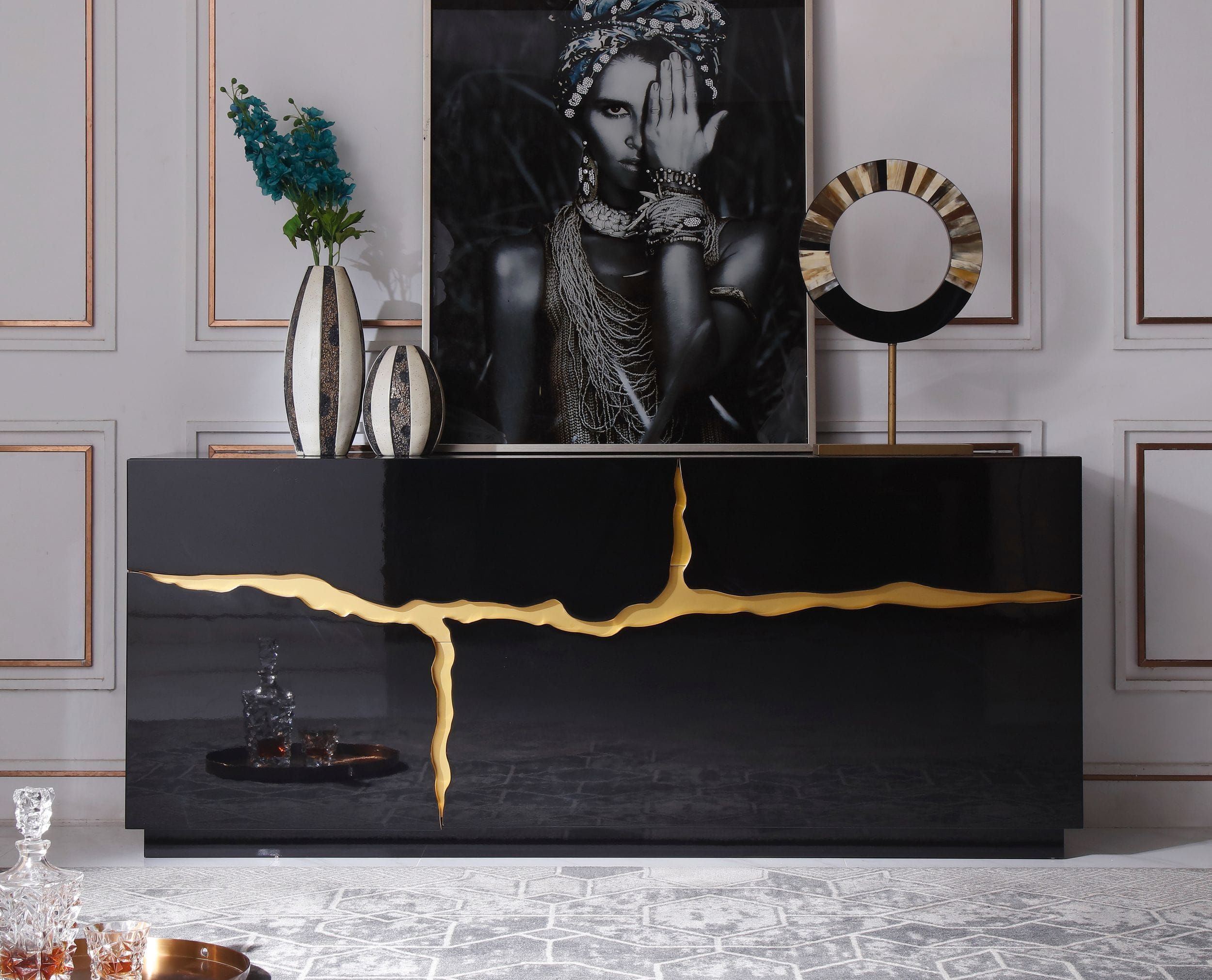 black buffet table