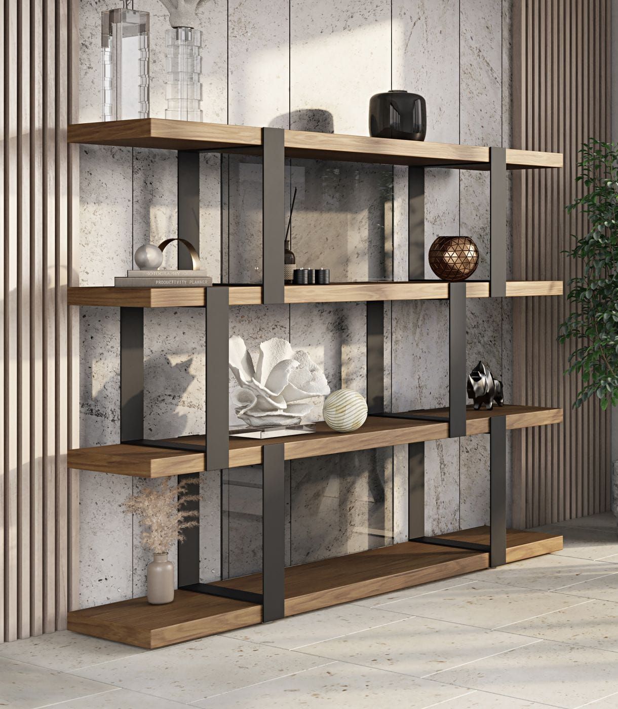Contemporary Shelving Unit Walnut Mid Century Modern Scandinavian