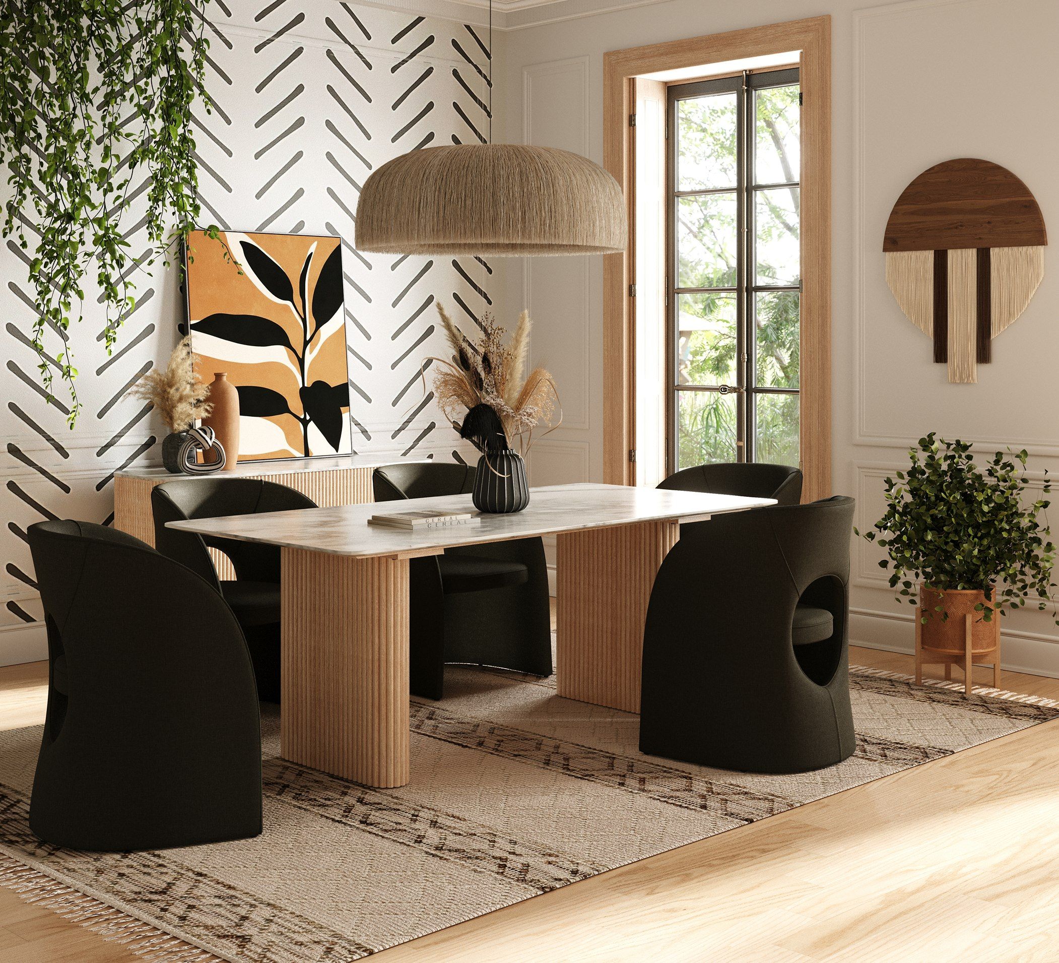 white rounded rectangle dining table