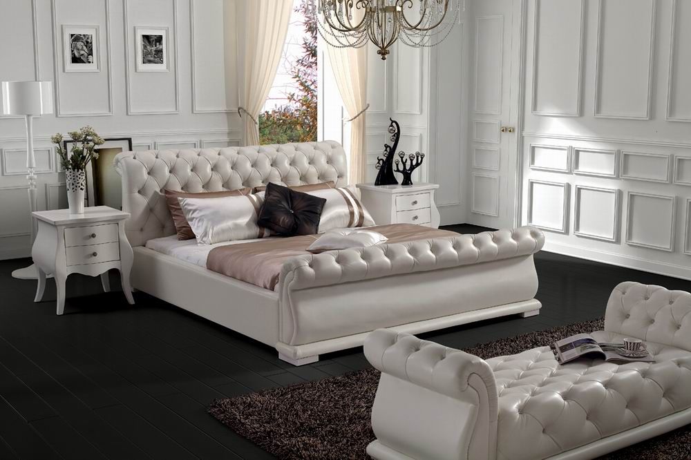 Modern White Tufted Leatherette Bed