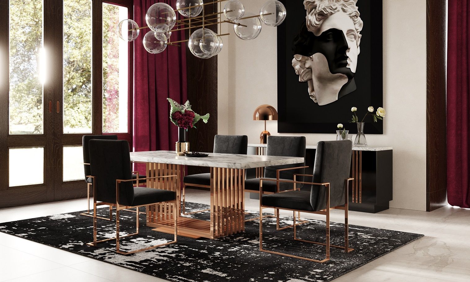 Kingsley Modern Marble & Rosegold Dining Table