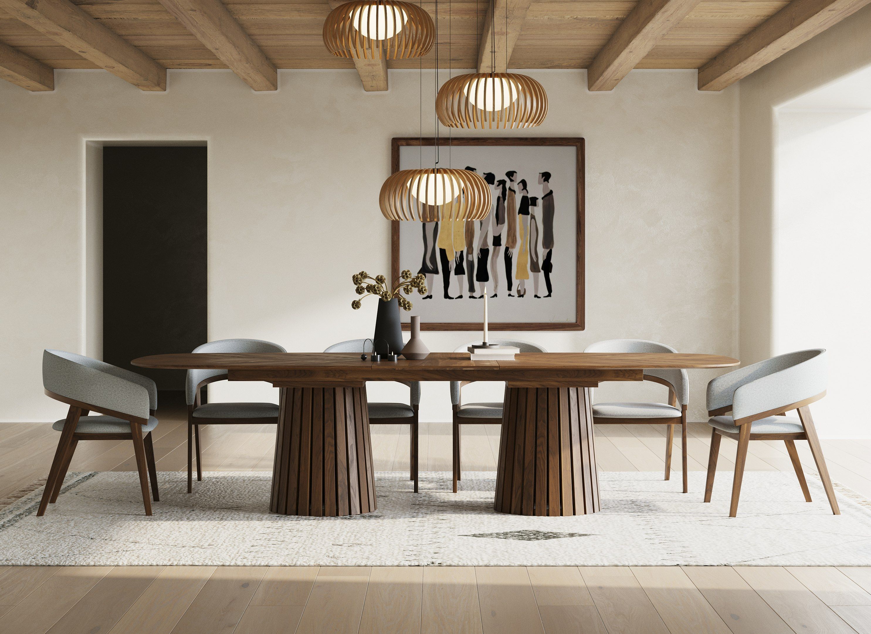 Modrest Truman - Mid-Century Modern Walnut Extendable Dining Table + 6 ...