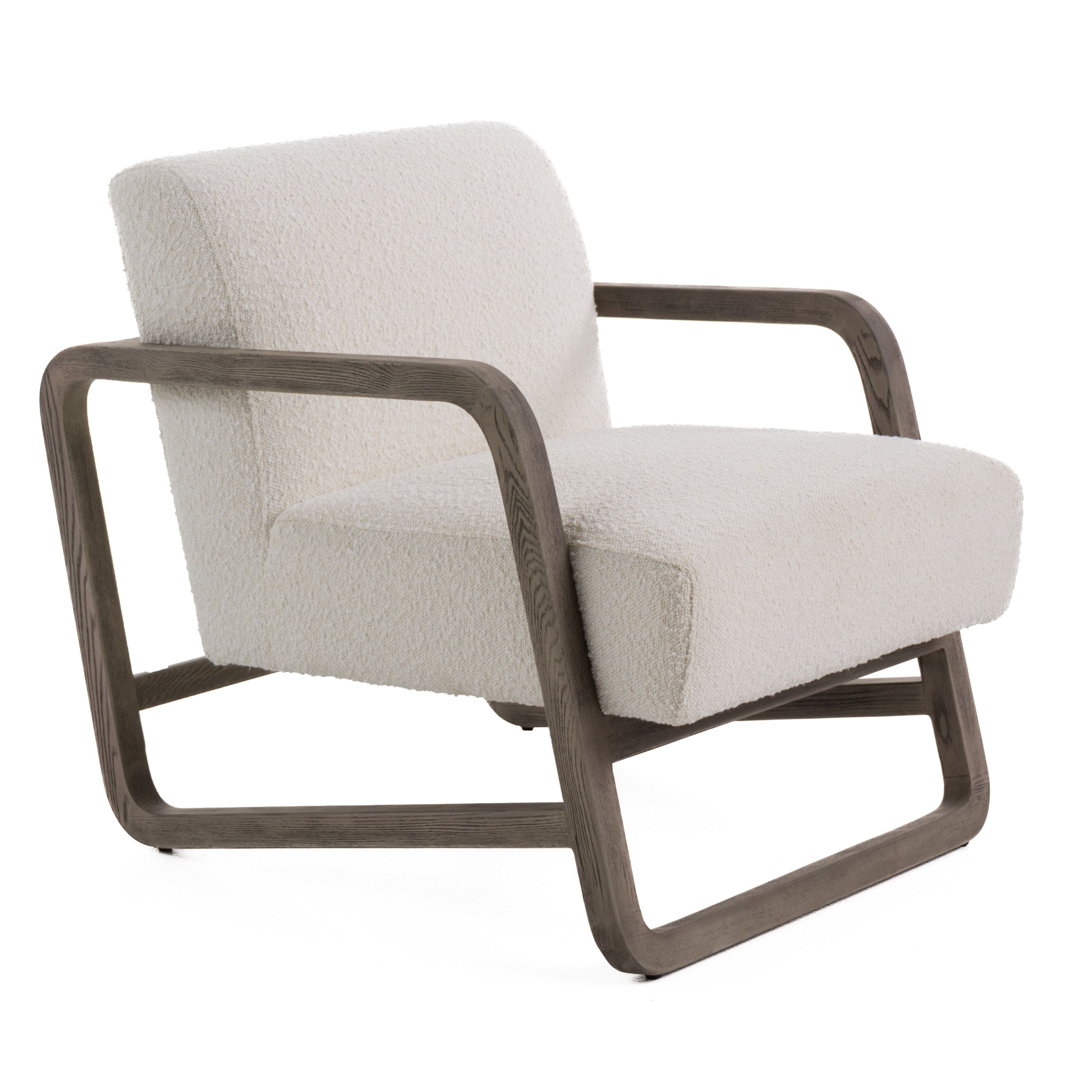 Modrest Wilber - Modern Off-White Fabric + Grey Wood Accent Chair