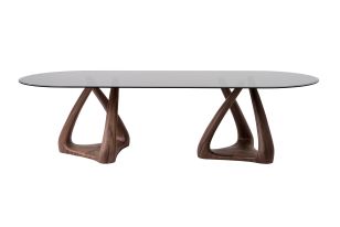 Modrest Christine - Mid-Century Modern Grey Glass + Walnut Oval Dining ...