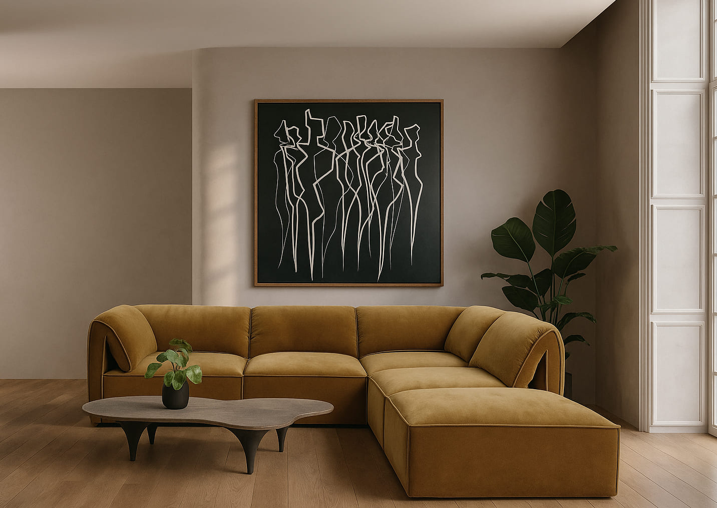 Divani Casa Gene - Modern Ochre Fabric Modular Armless Sectional Seat