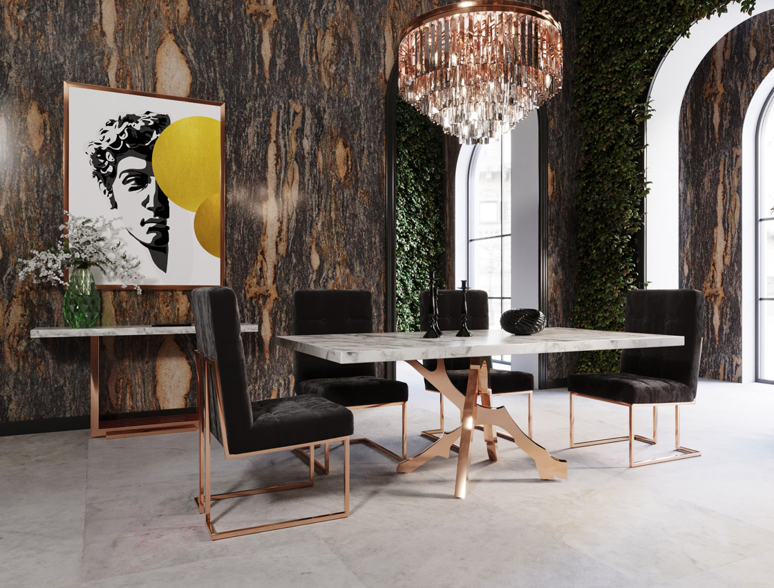 Legend Modern Glass & Gold Dining Table