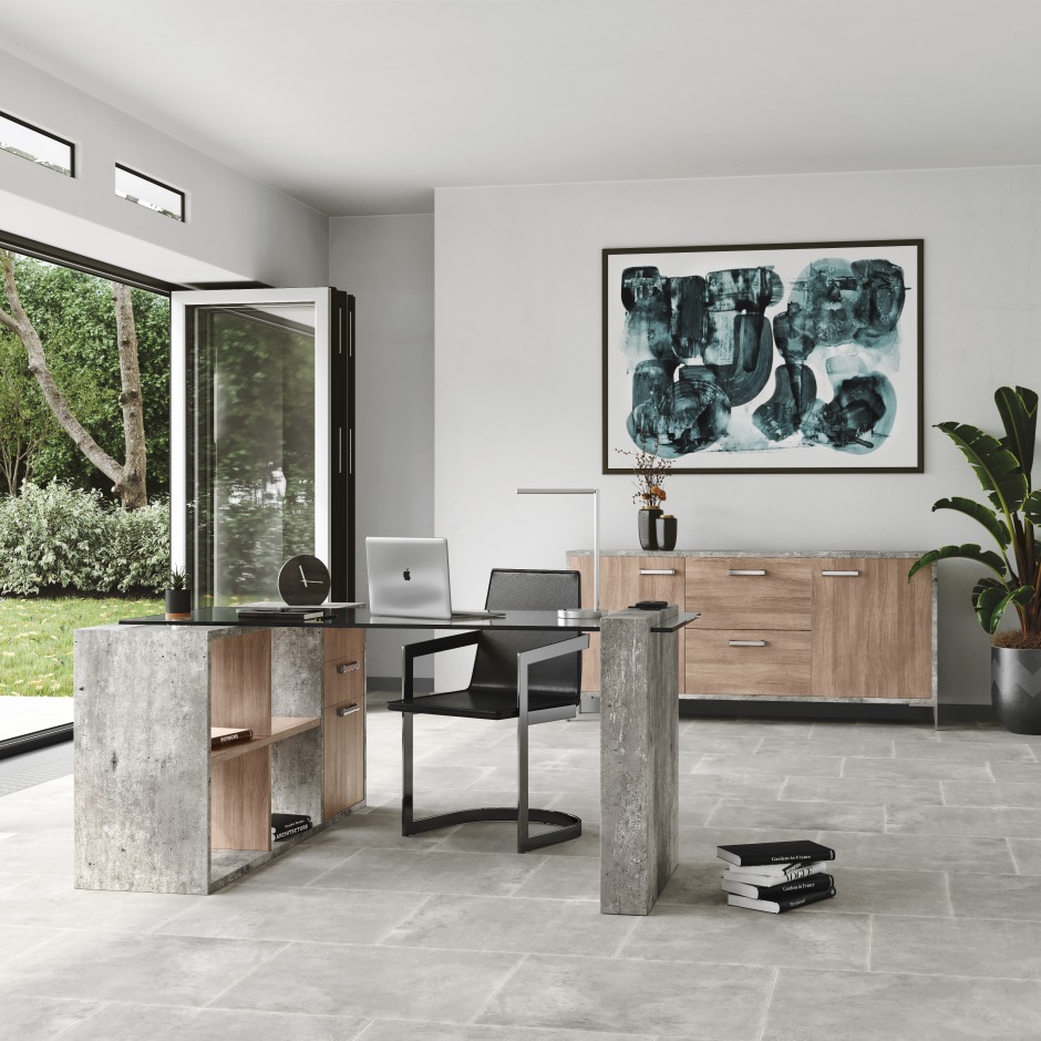 Nova Domus Boston Modern Glass & Faux Concrete Reversible Desk